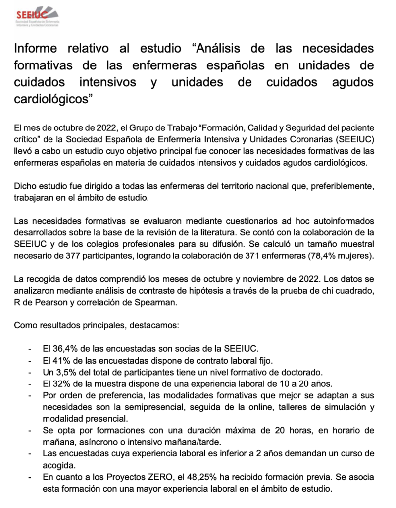 Análisis de las necesidades formativas de las enfermeras españolas en unidades de cuidados ...
